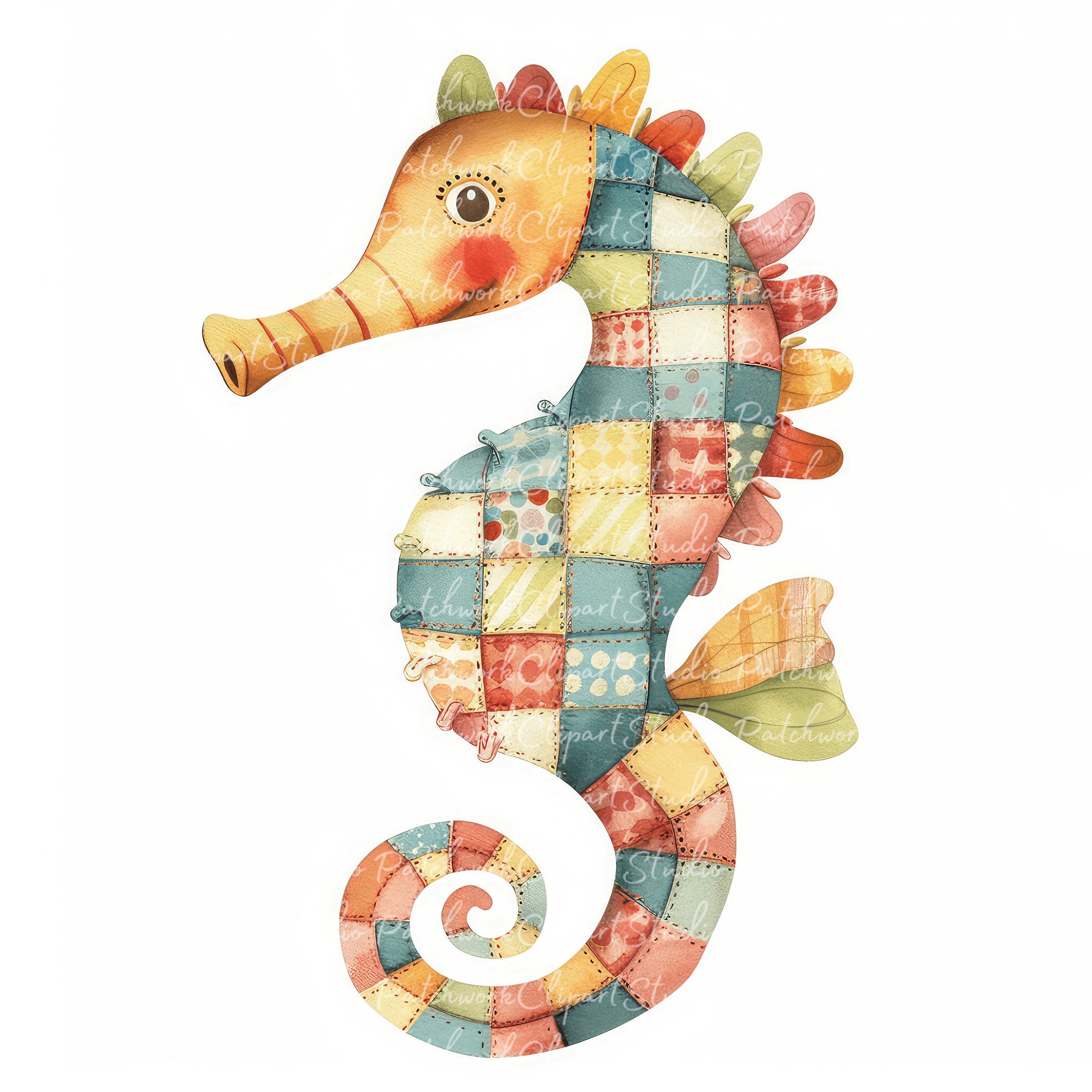 10 Seahorses Clipart Bundle, PNG & JPG, Printable Patchwork Seahorse ...