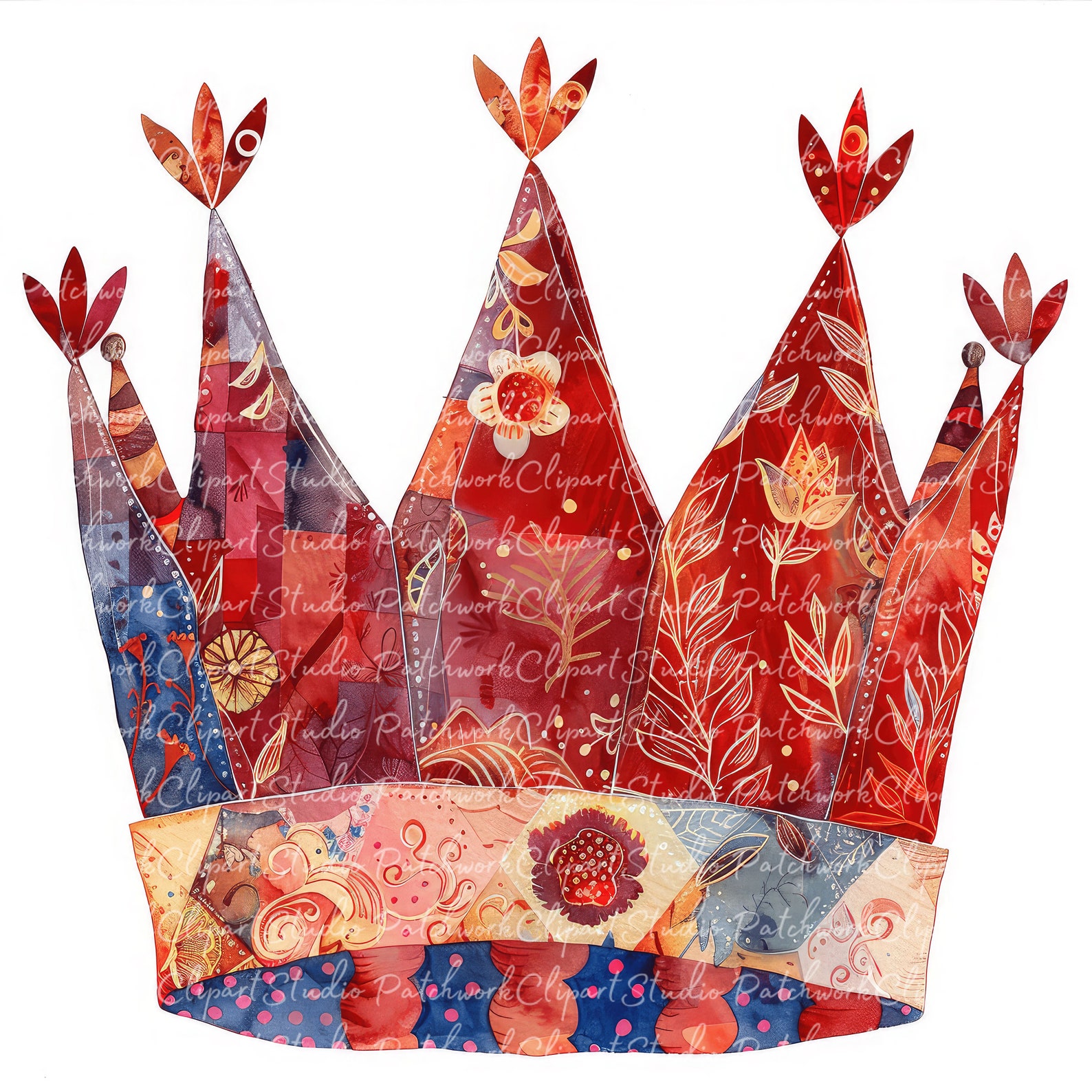 10 Red Crown Clipart Bundle, PNG & JPG, Printable Patchwork Red Crowns ...