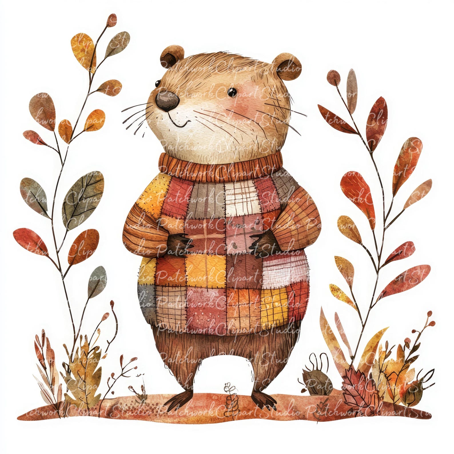 10 Autumn Beaver Clipart Bundle, PNG & JPG Printable Patchwork, Beaver ...