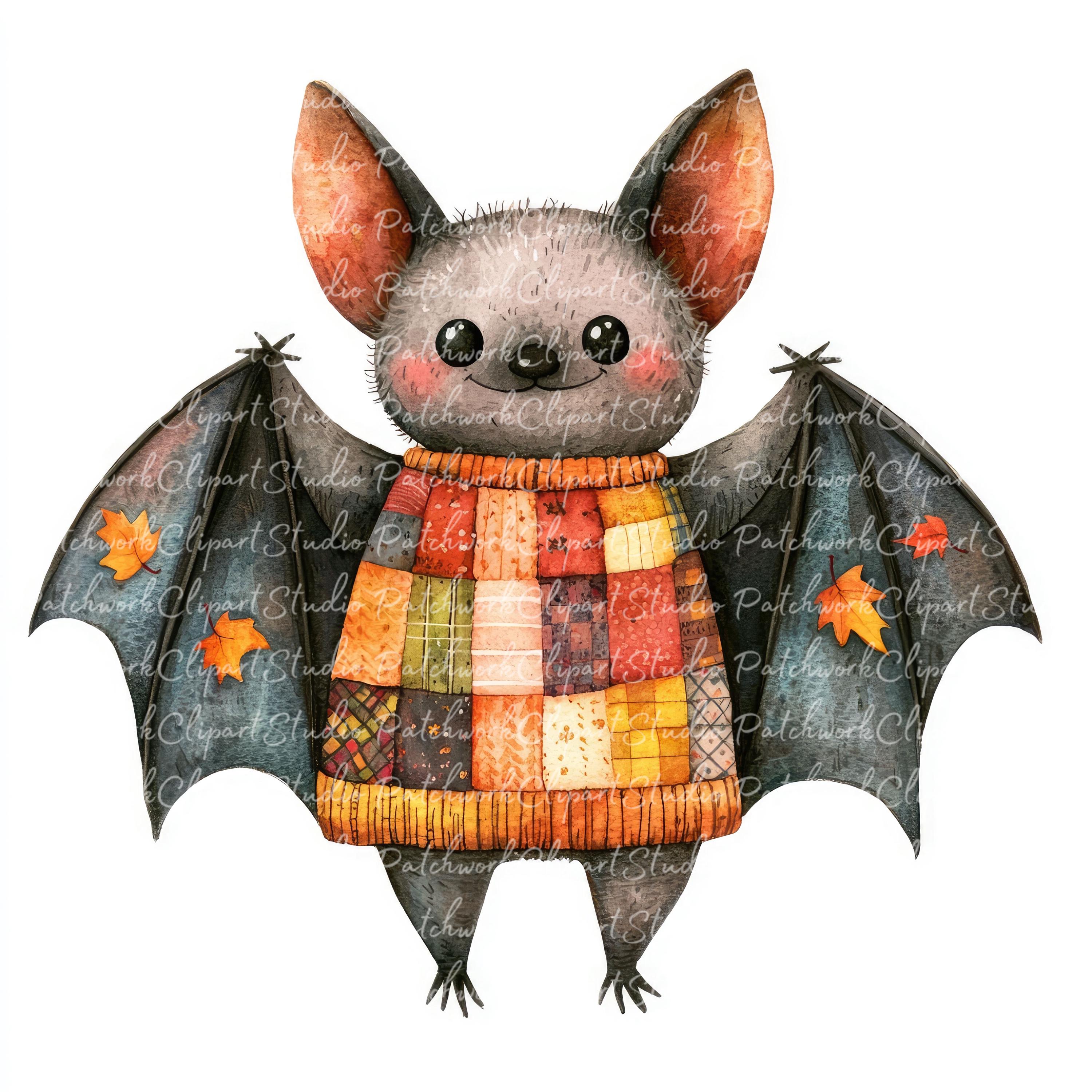 10 Autumn Bat Clipart Bundle, PNG & JPG, Printable Patchwork, Bat in ...