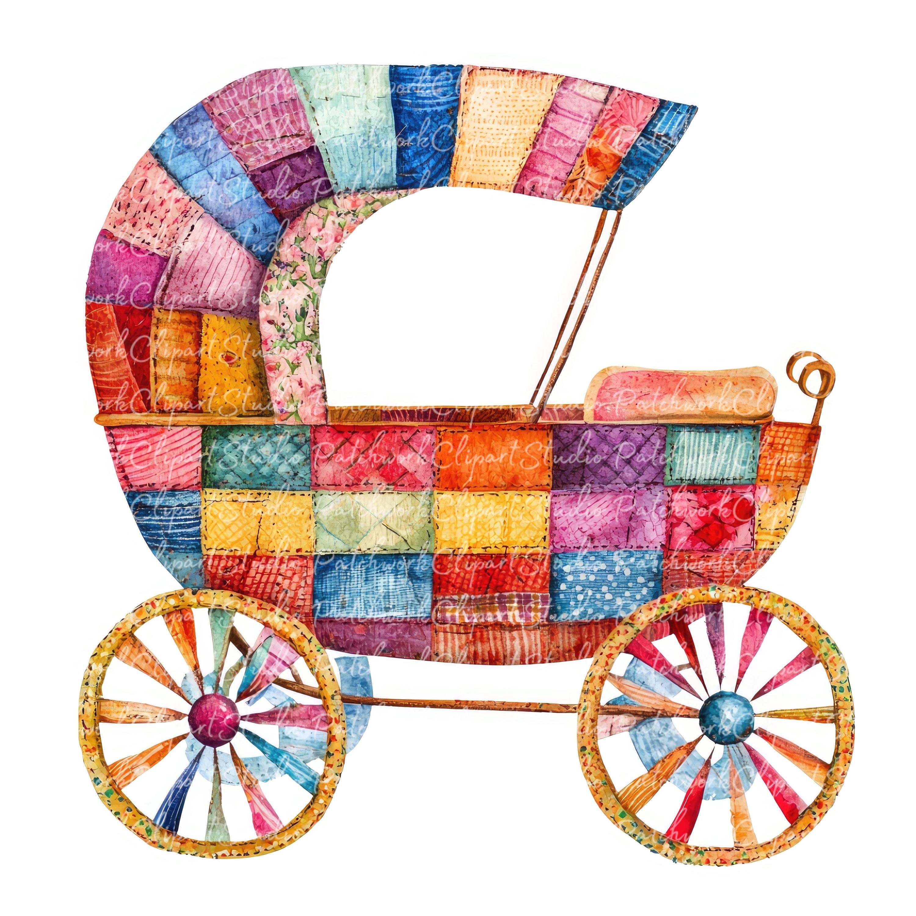 10 Carriage Clipart Bundle, PNG & JPG, Printable Patchwork Carriage ...