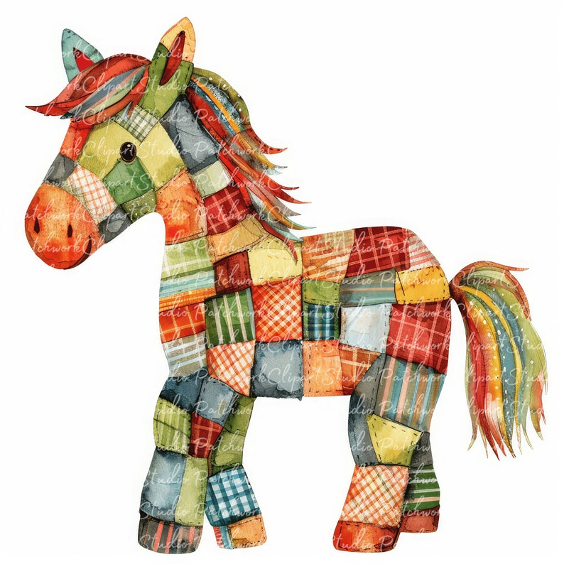 10 Horses Clipart Bundle, PNG & JPG, Printable Patchwork Horse ...