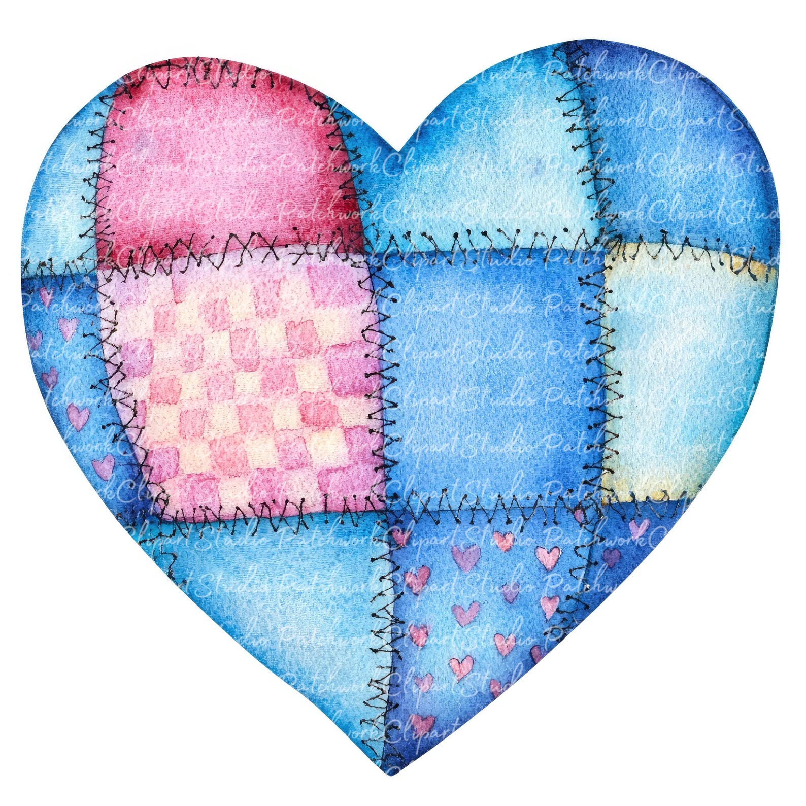 10 Blue Heart Clipart Bundle, PNG & JPG, Printable Patchwork ...