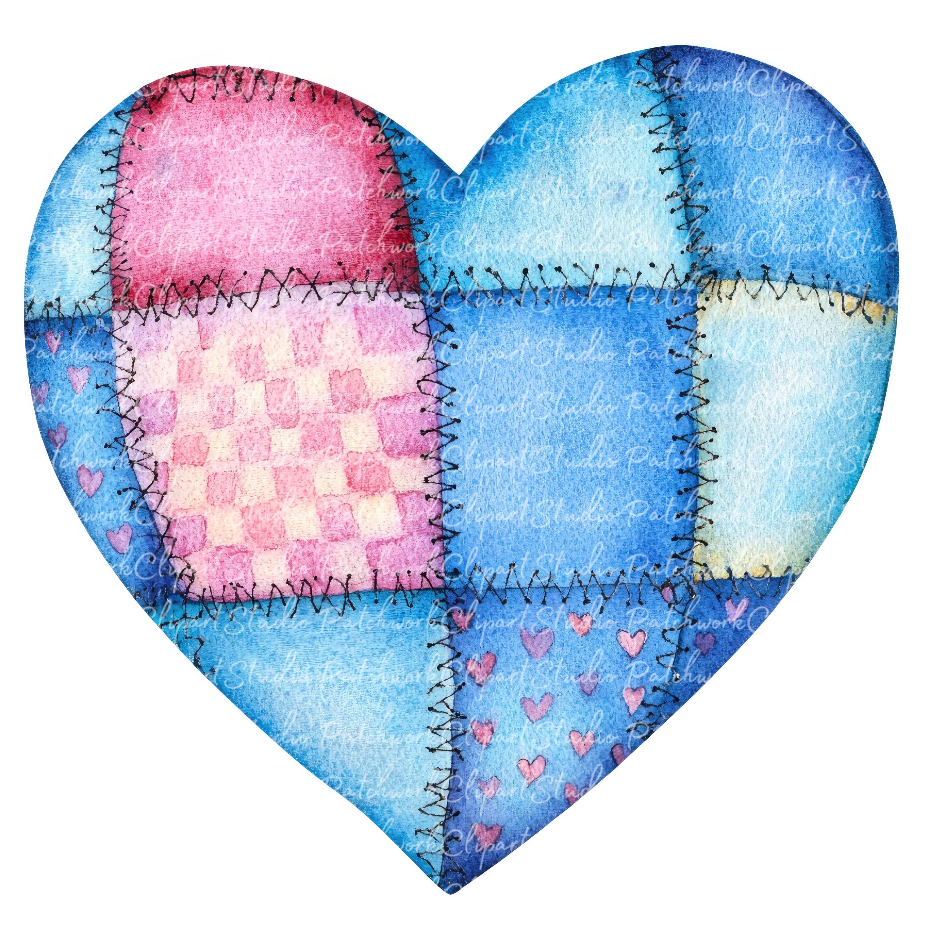 10 Blue Heart Clipart Bundle, PNG & JPG, Printable Patchwork ...