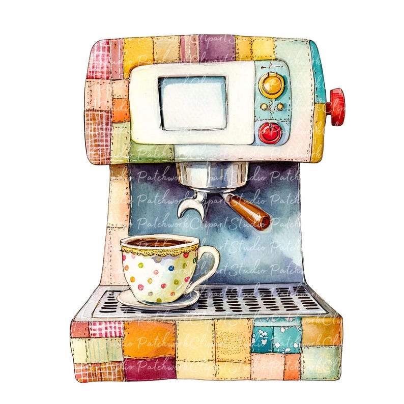 10 Coffee Machine Clipart Bundle, PNG & JPG, Printable Patchwork Coffee ...