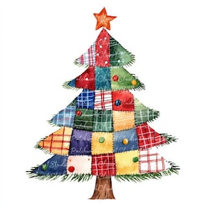 10 Patchwork Christmas Tree Clipart Bundle, PNG & JPG, Printable ...