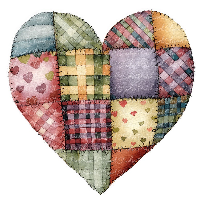 10 Hearts Clipart Bundle, PNG & JPG, Printable Patchwork Heart ...