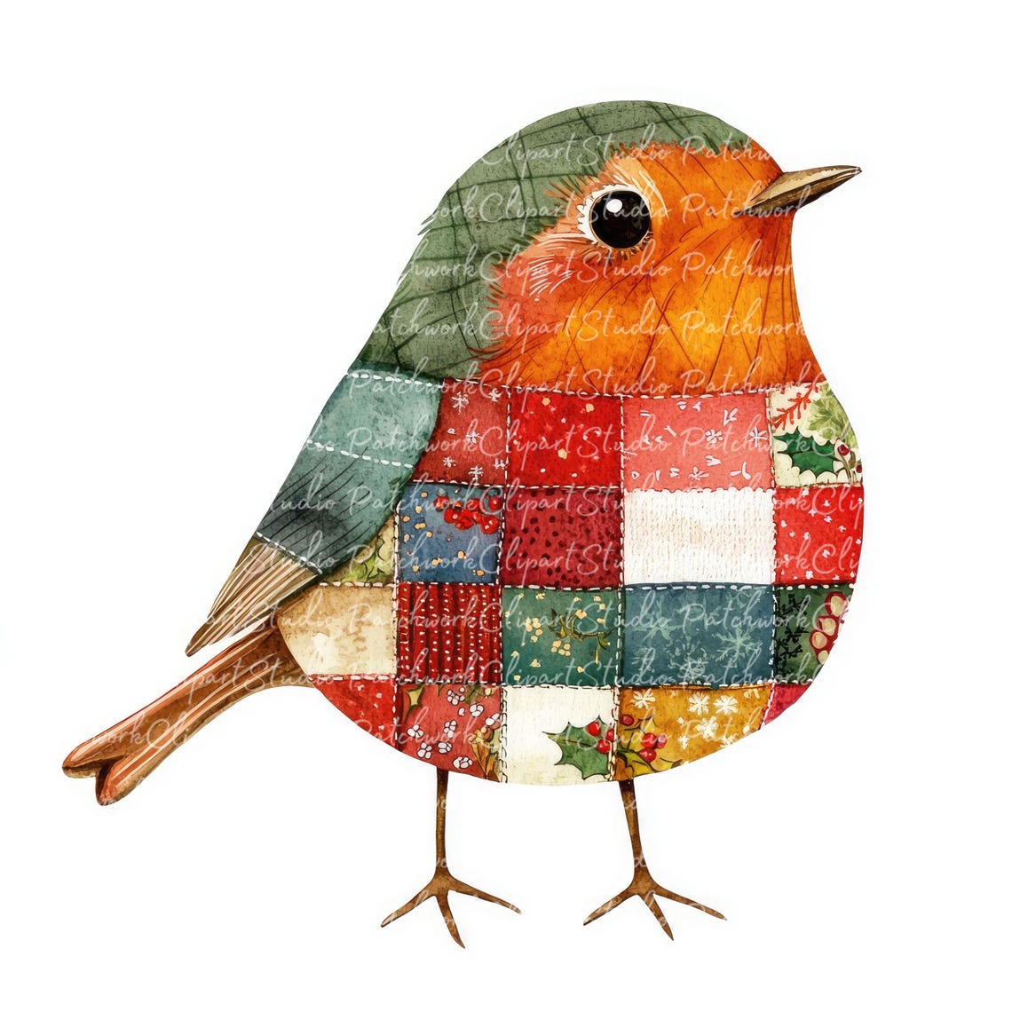 10 Robin Clipart Bundle, PNG & JPG, Printable Patchwork, Christmas ...