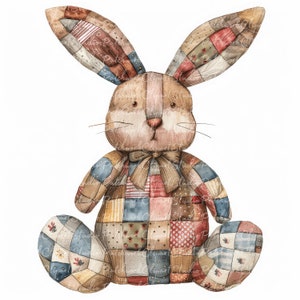 10 Rabbits Clipart Bundle, PNG & JPG, Printable Patchwork Rabbit ...