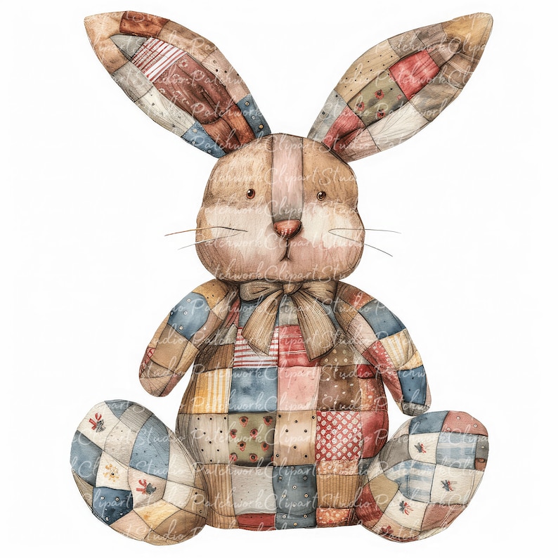 10 Rabbits Clipart Bundle, PNG & JPG, Printable Patchwork Rabbit ...