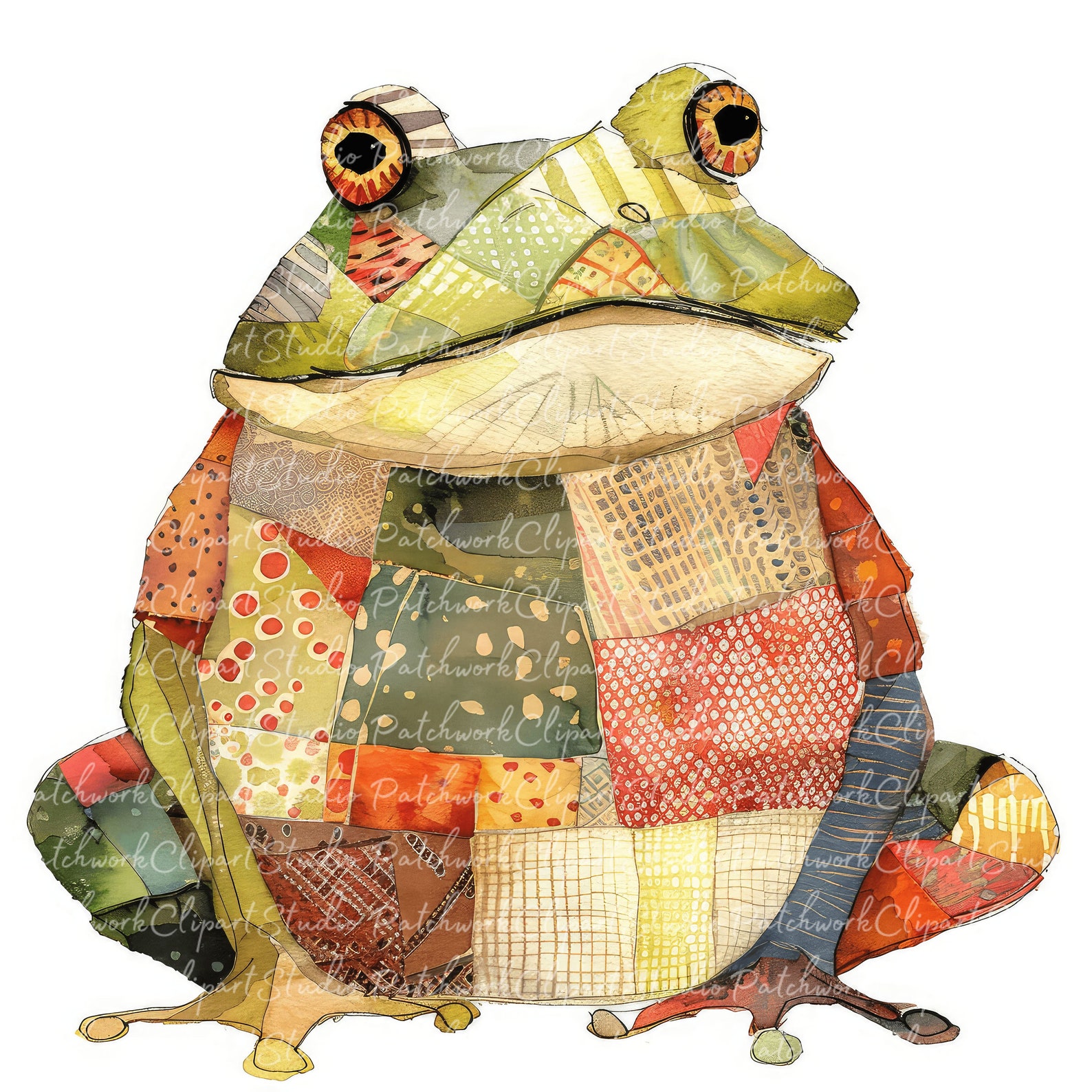 10 Frogs Clipart Bundle, PNG & JPG, Printable Patchwork Frog ...