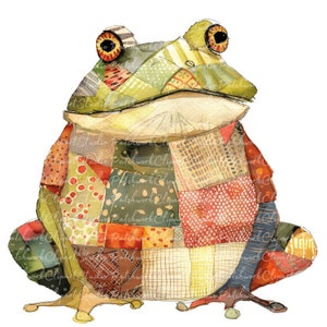 10 Frogs Clipart Bundle, PNG & JPG, Printable Patchwork Frog ...