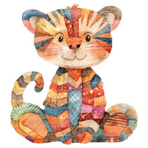 10 Tiger Clipart Bundle, PNG & JPG, Printable Patchwork Tigers ...