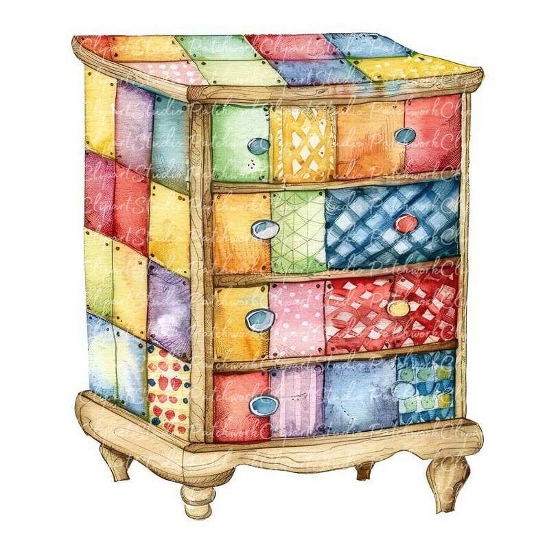 10 Dressers Clipart Bundle, PNG & JPG, Printable Patchwork Dresser ...
