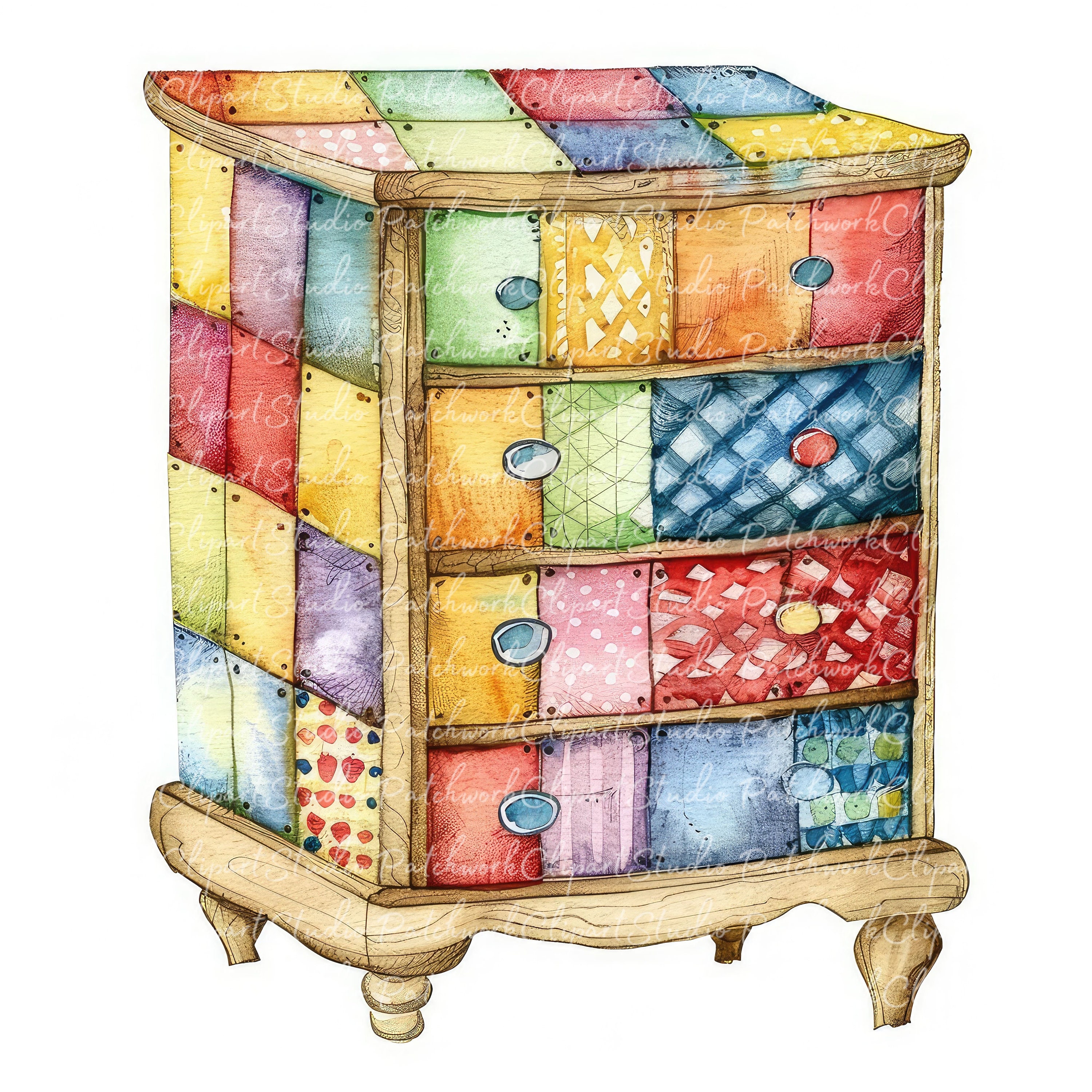 10 Dressers Clipart Bundle, PNG & JPG, Printable Patchwork Dresser ...