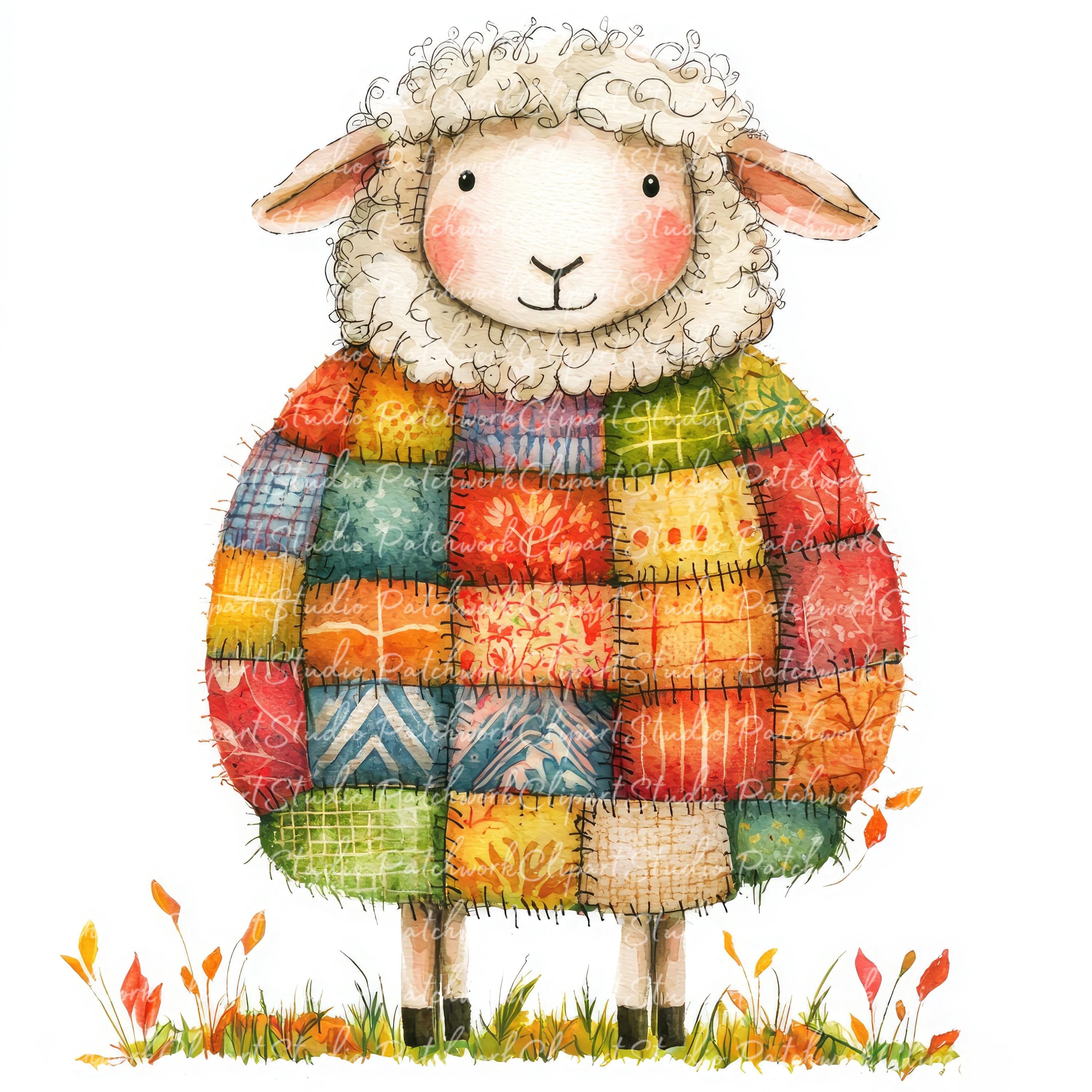 10 Autumn Sheep Clipart Bundle, PNG & JPG, Printable Patchwork, Sheep ...