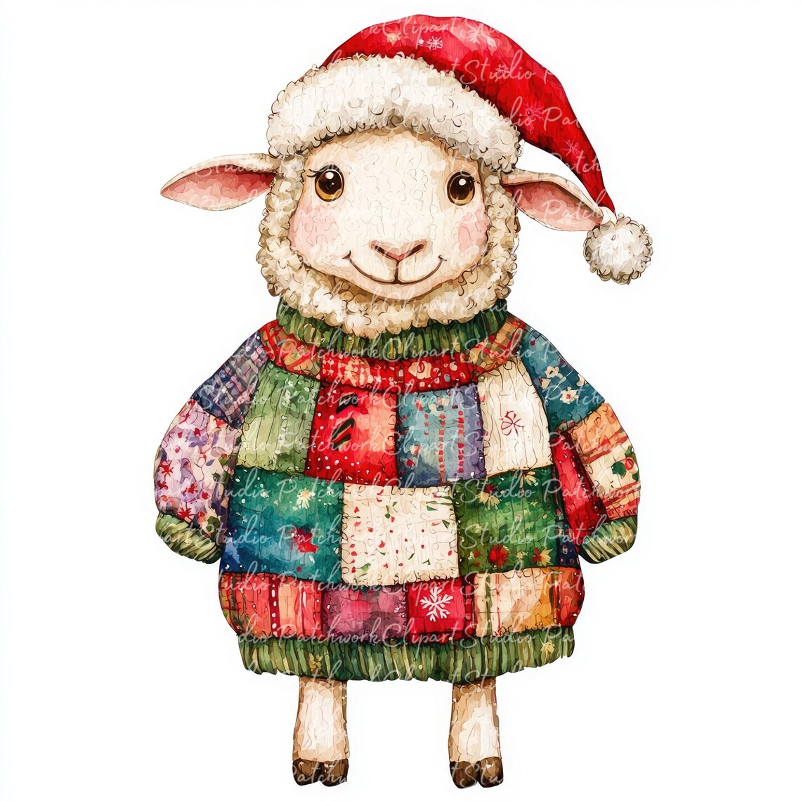 10 Christmas Sheep Clipart Bundle, PNG & JPG, Printable Patchwork, XMAS ...