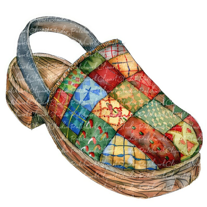 10 Clogs Clipart Bundle, PNG & JPG, Printable Patchwork Clog ...