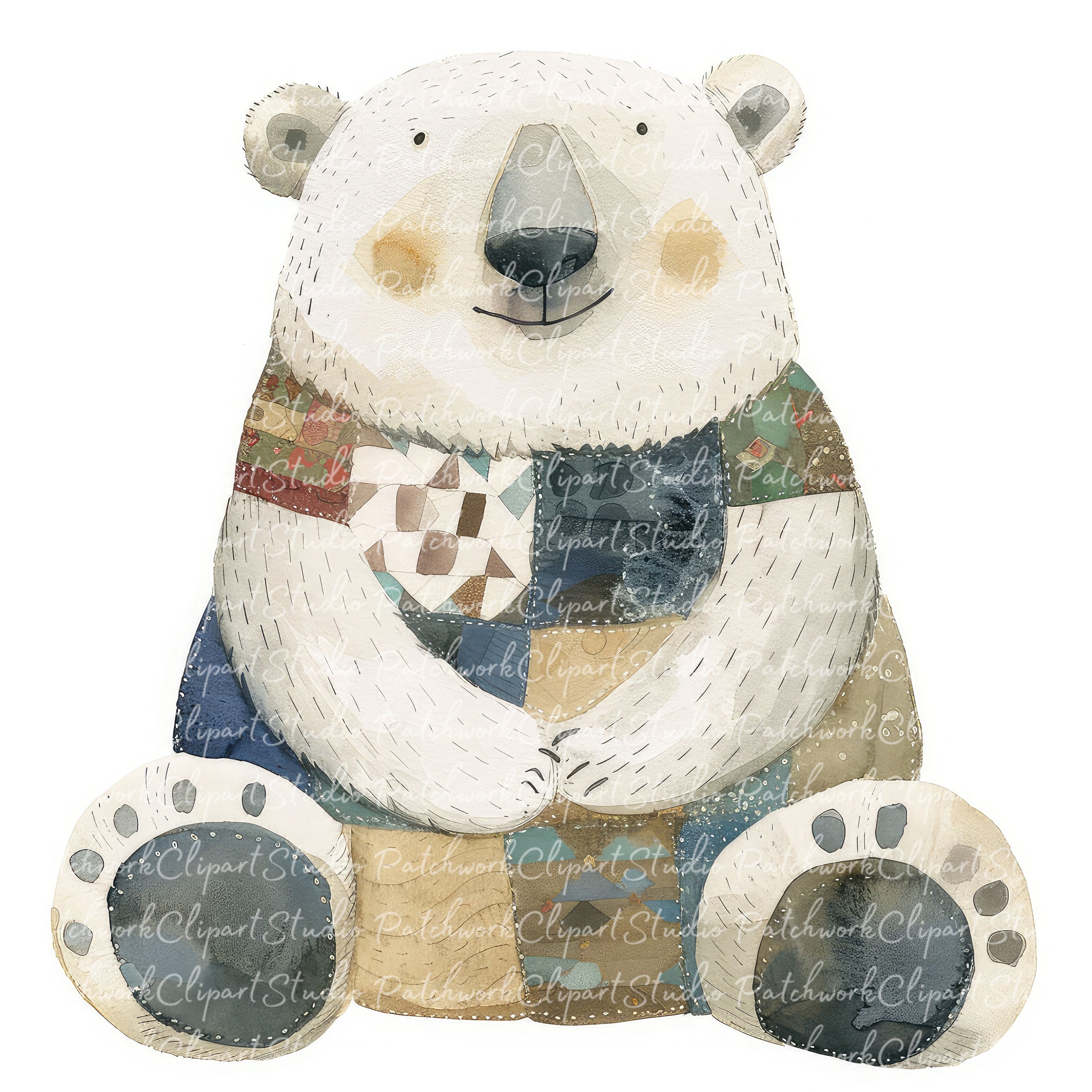 10 Polar Bears Clipart Bundle, PNG & JPG, Printable Patchwork Polar ...