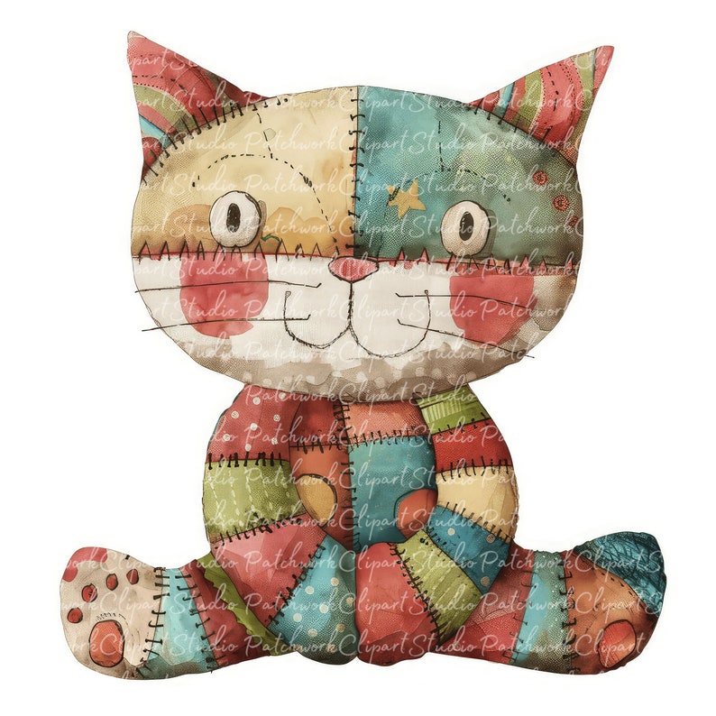 10 Cats Clipart Bundle, Printable Patchwork Cat, Quilted Fabric ...