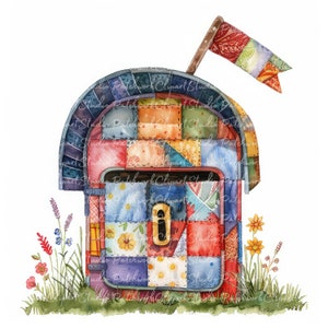 10 Mailboxes Clipart Bundle, PNG & JPG, Printable Patchwork Mailbox ...