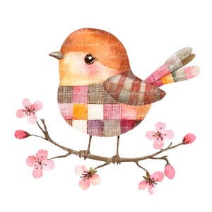 10 Spring Bird Clipart Bundle, PNG & JPG, Printable Patchwork Bird ...