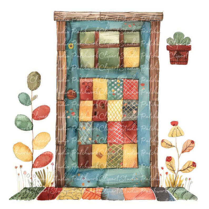 10 Doors Clipart Bundle, PNG & JPG, Printable Patchwork Door ...