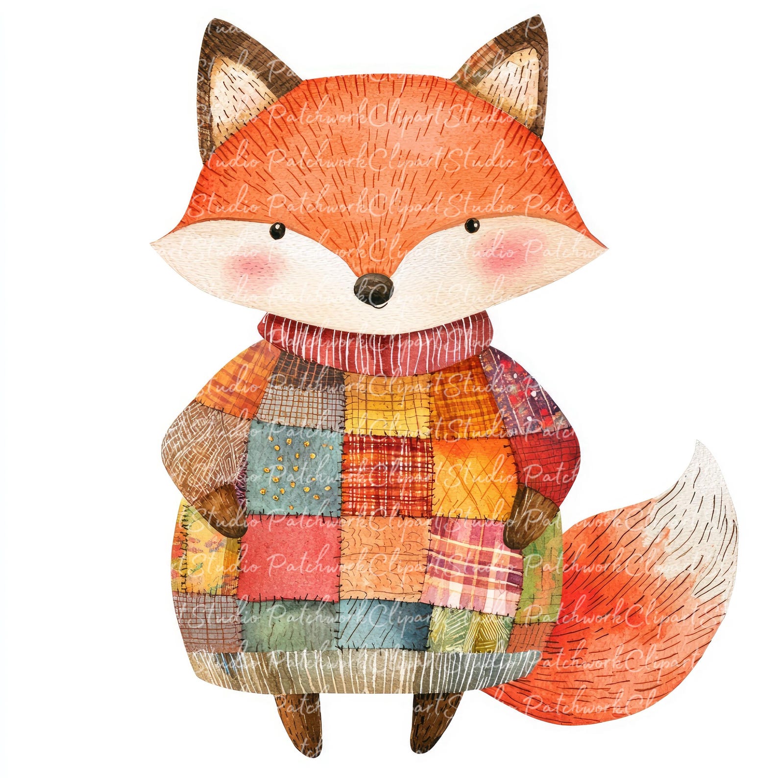 10 Autumn Fox Clipart Bundle, PNG & JPG, Printable Patchwork, Fox in ...