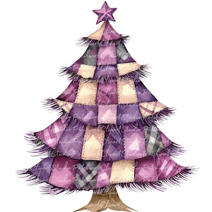 10 Purple Christmas Tree Clipart Bundle, PNG & JPG, Printable Patchwork ...