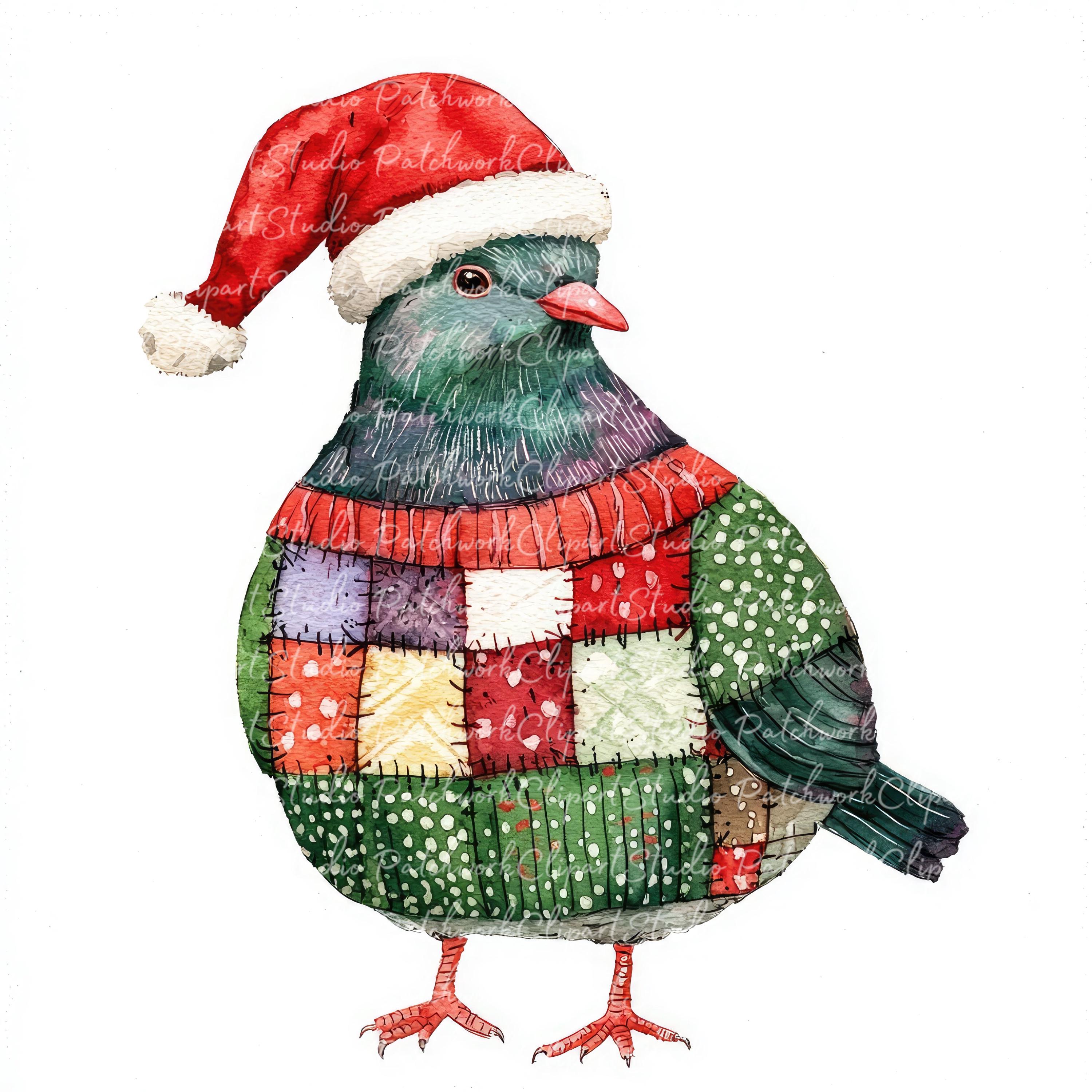 10 Christmas Pigeon Clipart Bundle, PNG & JPG, Printable Patchwork ...