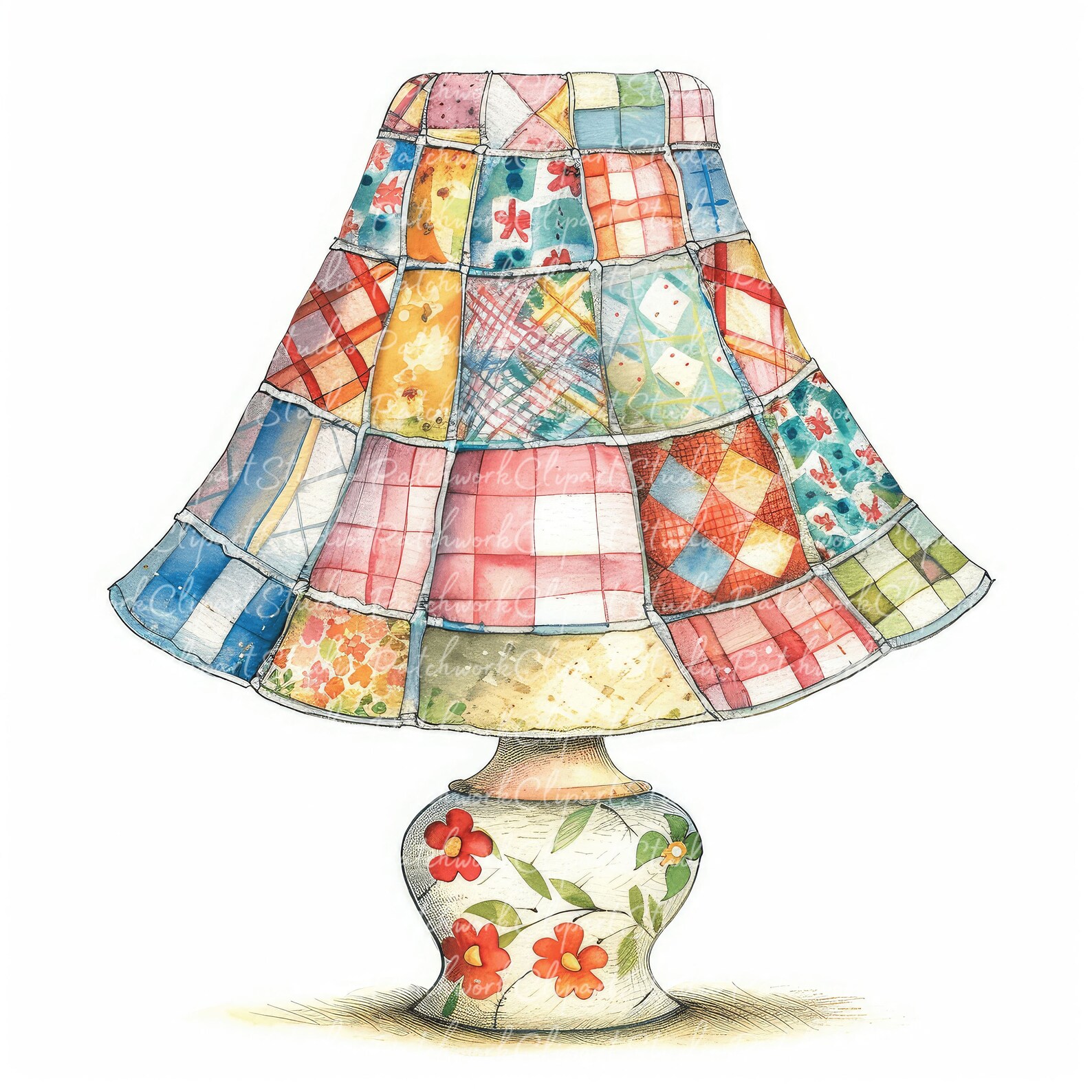10 Lampshades Clipart Bundle, PNG & JPG, Printable Patchwork Lamp ...