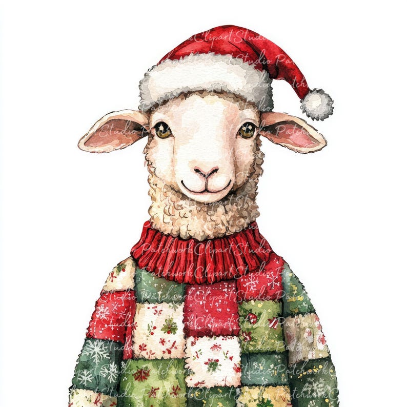 10 Christmas Sheep Clipart Bundle, PNG & JPG, Printable Patchwork, XMAS ...