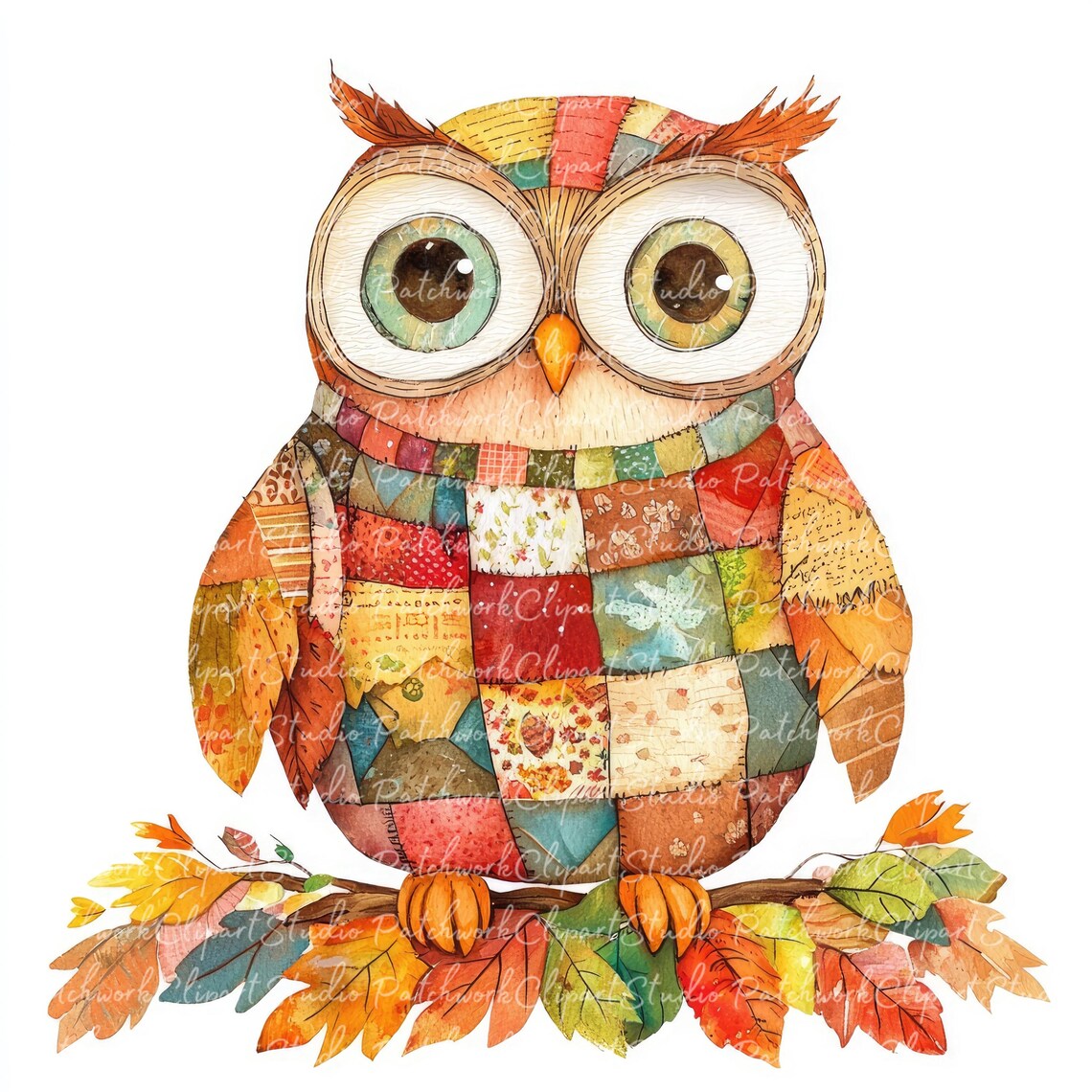 10 Autumn Owl Clipart Bundle, PNG & JPG, Printable Patchwork, Owl in ...