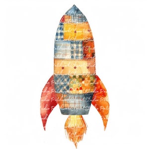10 Rockets Clipart Bundle, PNG & JPG, Printable Patchwork Rocket ...