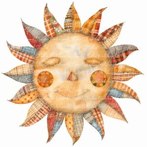 10 Sun Clipart Bundle, PNG & JPG, Printable Patchwork Suns, Smiling Sun ...