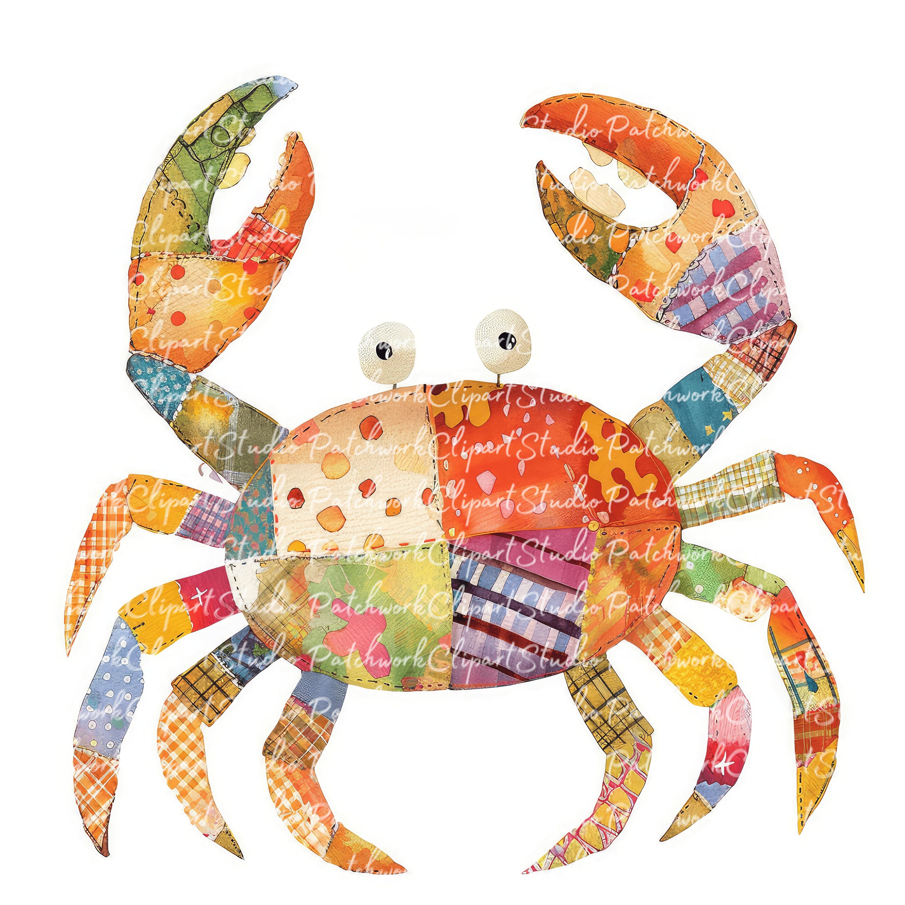 10 Crabs Clipart Bundle, Printable Patchwork Crab, Sea Creature ...