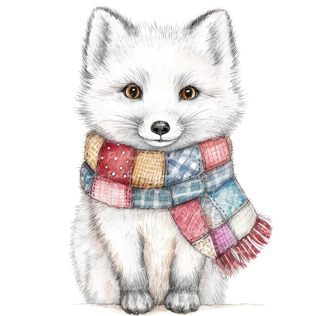 10 Arctic Fox in Winter Clipart Bundle, PNG & JPG, Printable Patchwork ...