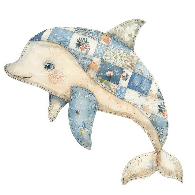 10 Dolphins Clipart Bundle, PNG & JPG, Printable Patchwork Dolphin ...