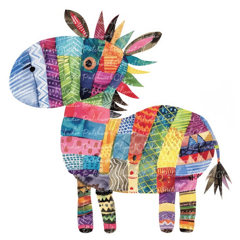 10 Zebras Clipart Bundle, Printable Patchwork Zebra, Quilted Fabric ...