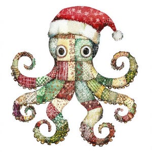 10 Christmas Octopus Clipart Bundle, PNG & JPG, Printable Patchwork ...