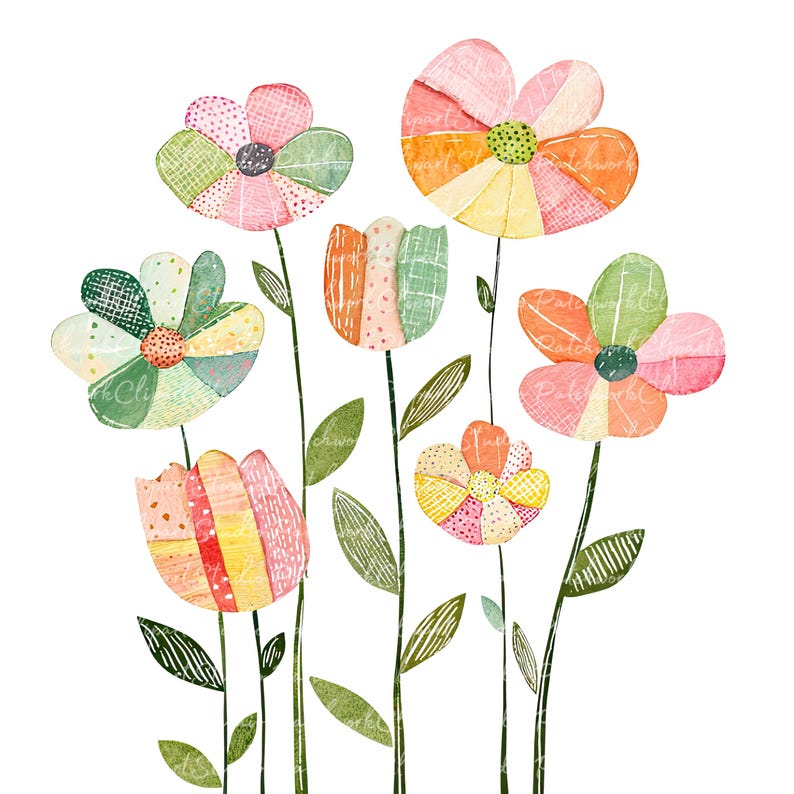 10 Spring Flowers Clipart Bundle, PNG & JPG, Printable Patchwork ...