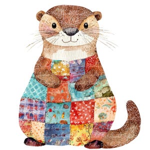 10 Otter Clipart Bundle, PNG & JPG, Printable Patchwork Animals ...