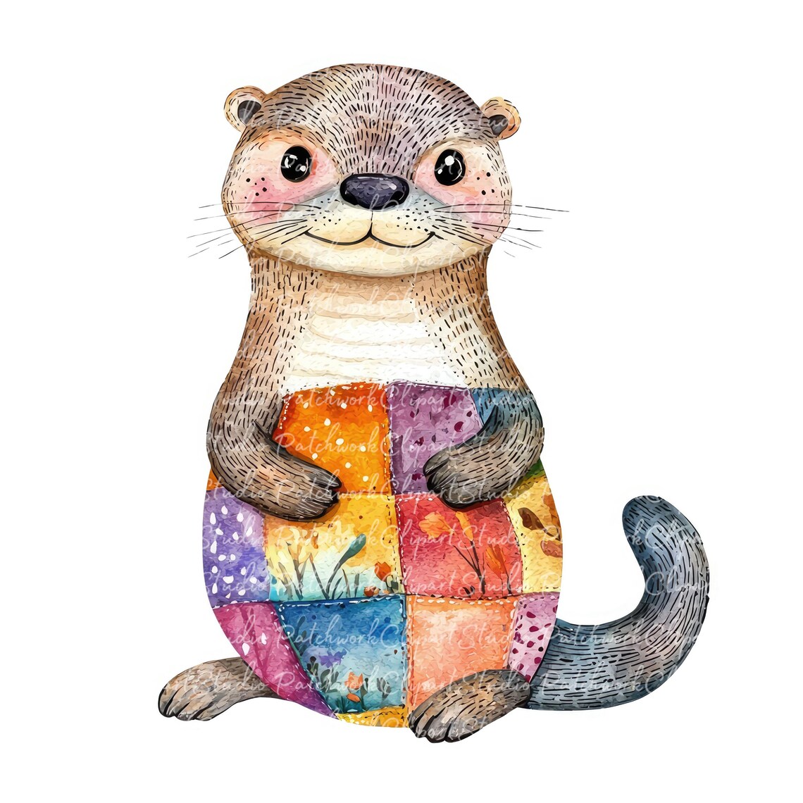10 Otter Clipart Bundle, PNG & JPG, Printable Patchwork Animals ...