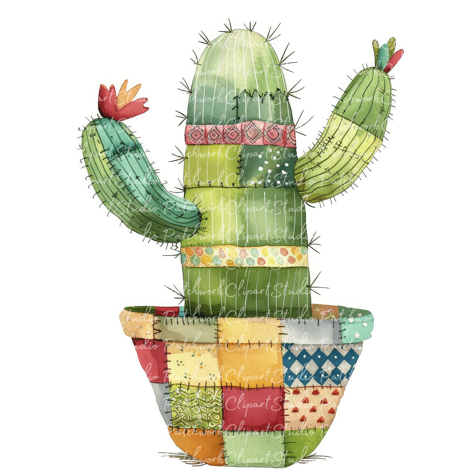 10 Cactus Clipart Bundle, PNG & JPG, Printable Patchwork Cacti ...