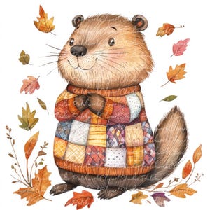 10 Autumn Beaver Clipart Bundle, PNG & JPG Printable Patchwork, Beaver ...