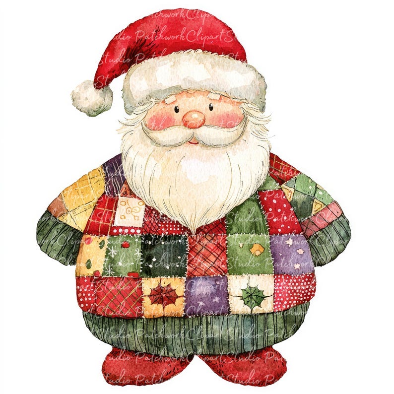 10 Santa Claus Clipart Bundle, PNG & JPG, Printable Patchwork ...