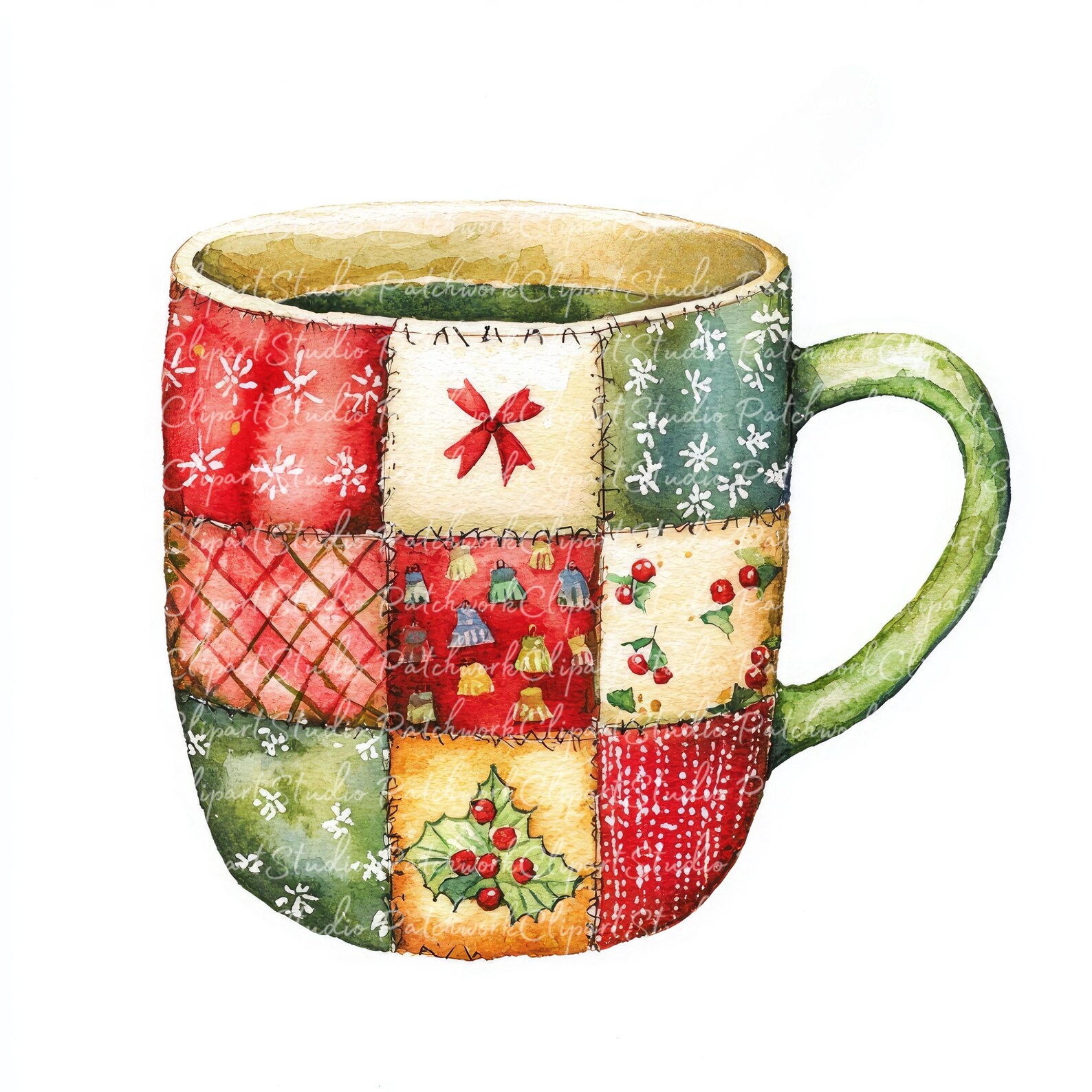 10 Christmas Mug Clipart Bundle, PNG & JPG, Printable Patchwork, Winter ...
