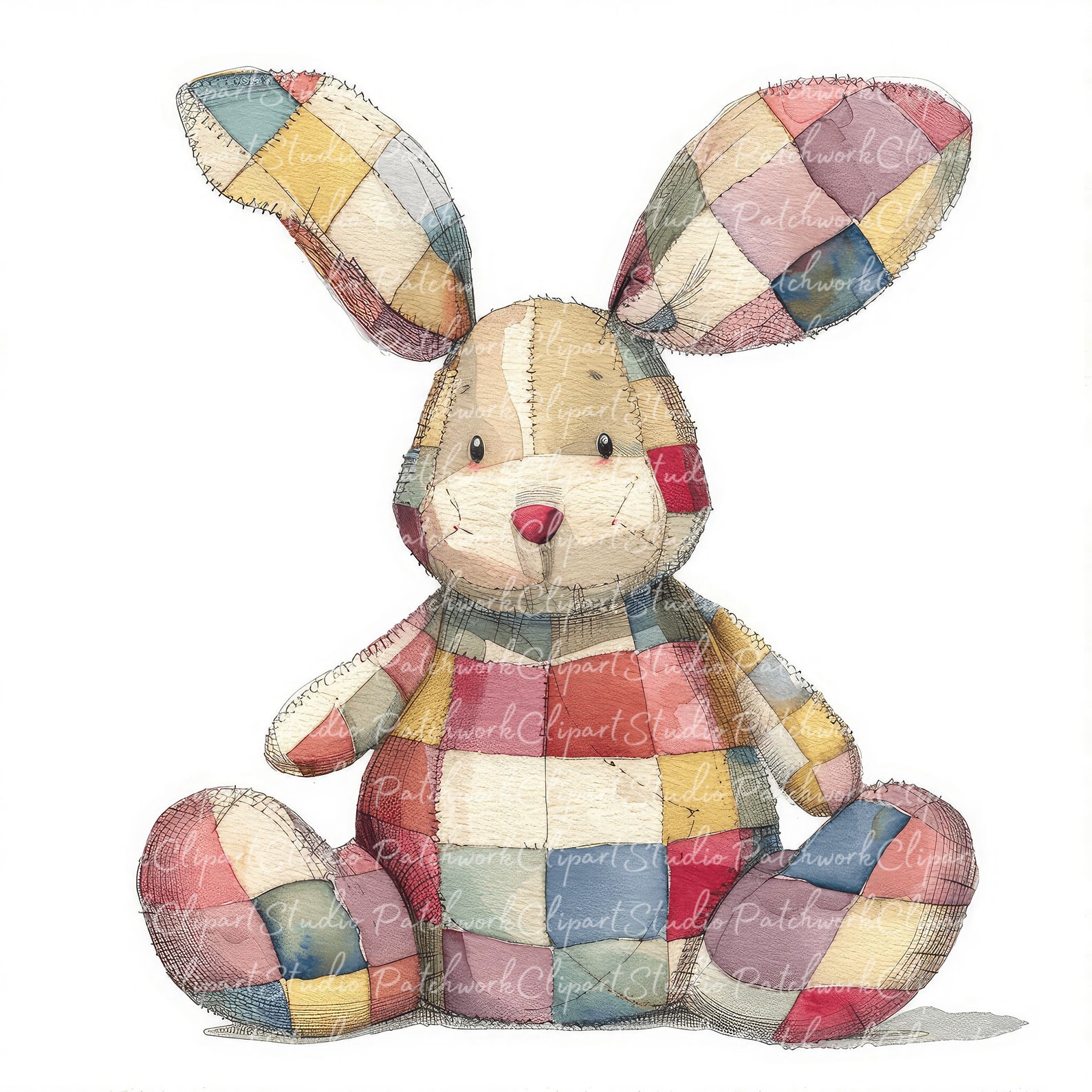 10 Rabbits Clipart Bundle, PNG & JPG, Printable Patchwork Rabbit ...