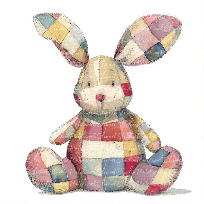 10 Rabbits Clipart Bundle, PNG & JPG, Printable Patchwork Rabbit ...