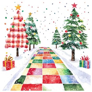 10 Christmas Winter Road Clipart Bundle, PNG & JPG, Printable Patchwork ...